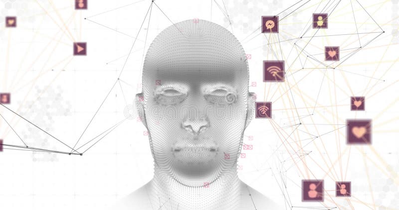 Image of Human Head Spinning with Digital Interface Connections ...