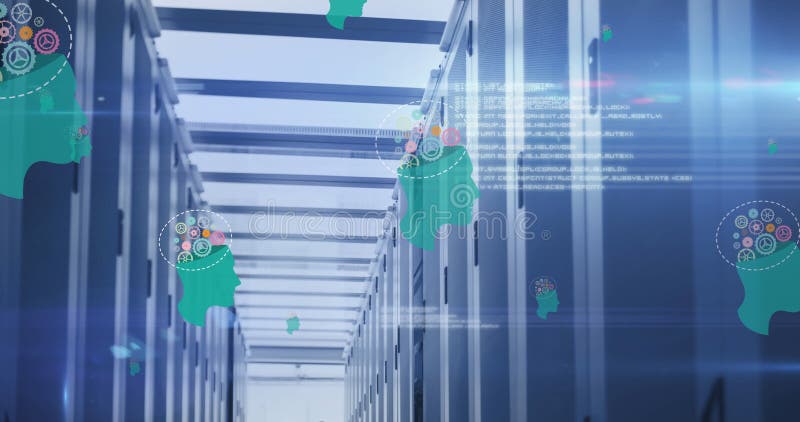 Image of Human Heads with Cogs and Data Processing Over Computer ...