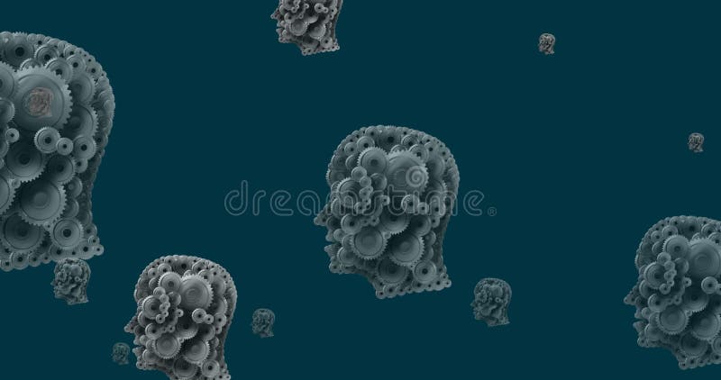 Image of Human Heads Formed with Cogs Moving on Blue Background Stock ...