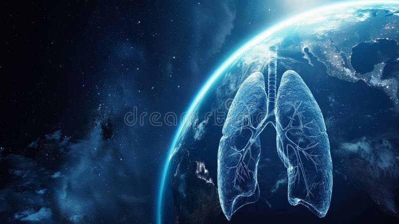 Human Lungs Over Earth, a Nighttime View from Space Stock Illustration ...