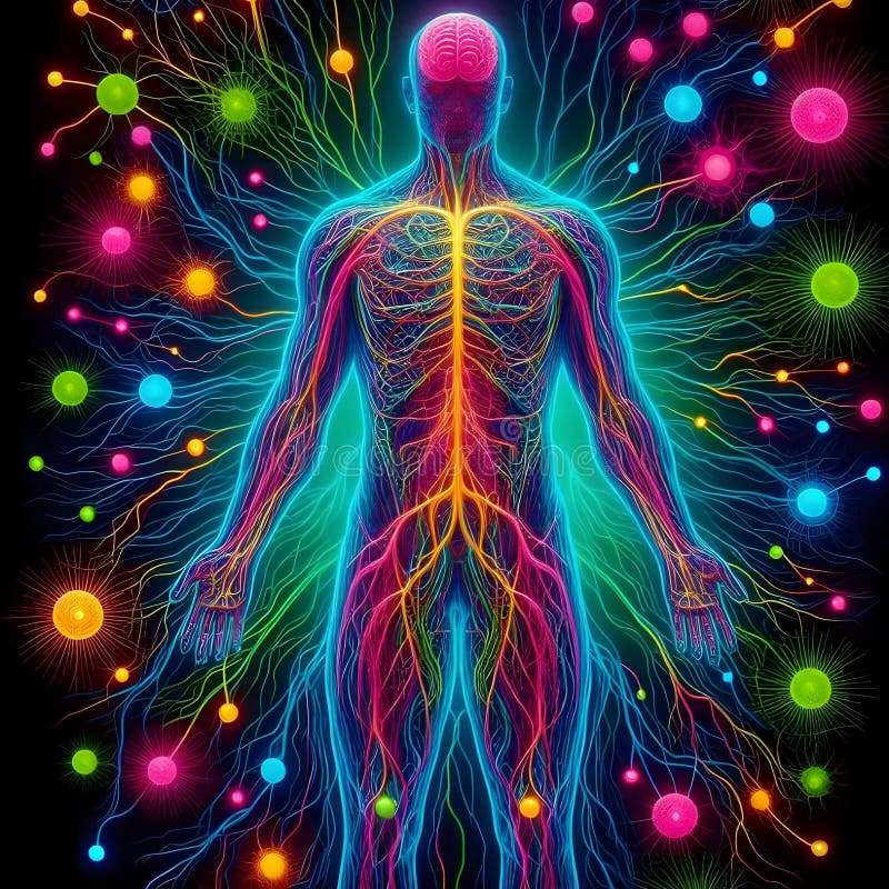 Image of the Human Neuropathway in Bold Neon Colors in Vibrant Colors ...