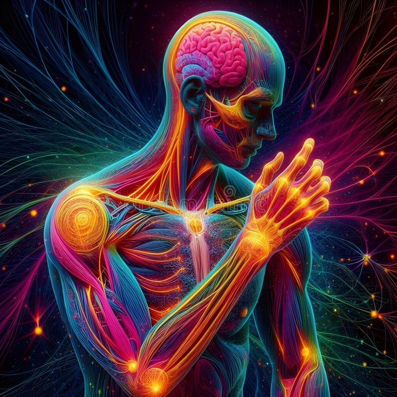 Image of the Human Neuropathway in Bold Neon Colors in Vibrant Colors ...