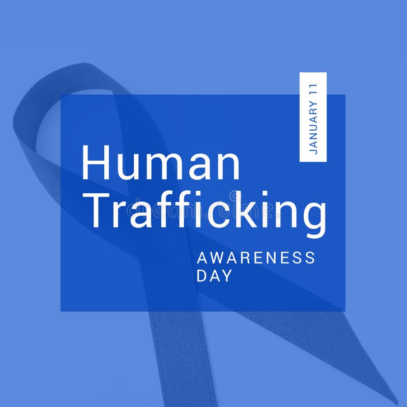 Image of Human Trafficking Awareness Day Over Blue Background with ...