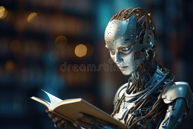 An Image of a Humanoid Robot Reading a Book Stock Illustration ...