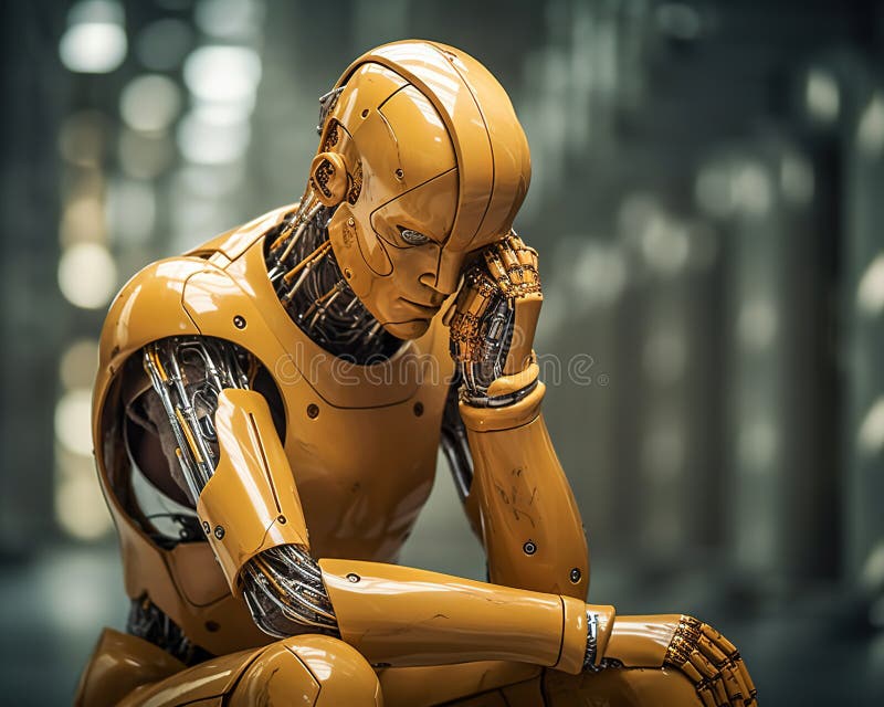 The Humanoid Sad Lonely Robot is Suffering from Depression. Stock ...