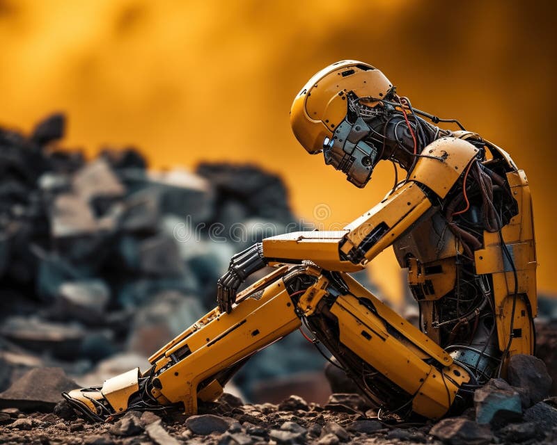 The Humanoid Sad Lonely Robot is Suffering from Depression. Stock ...