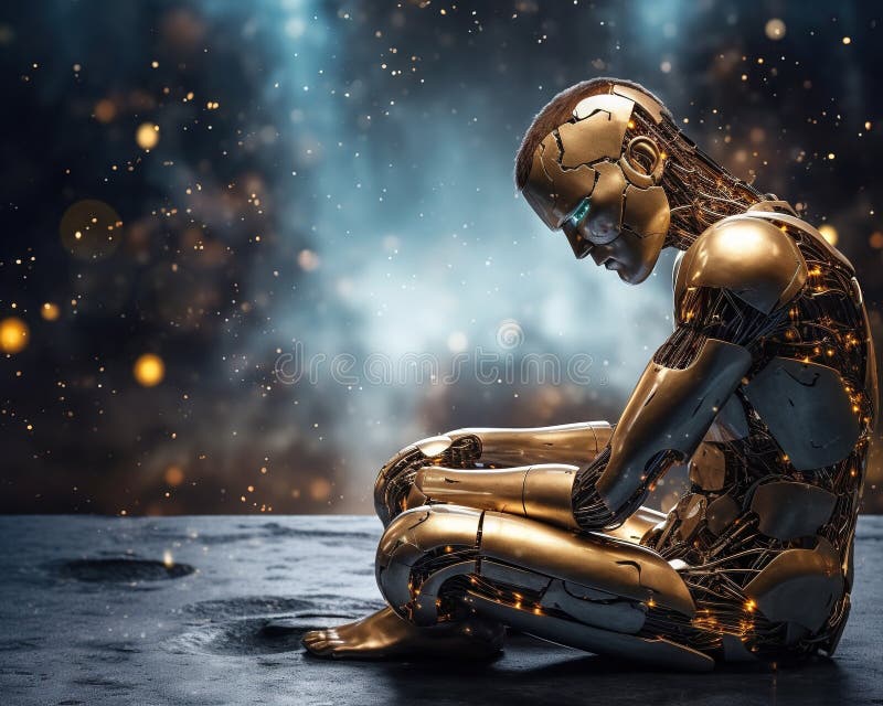 The Humanoid Sad Lonely Robot is Suffering from Depression. Stock ...