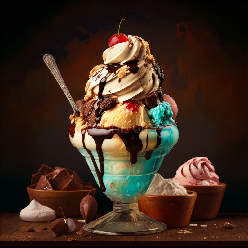 An Image of an Ice Cream Sundae with Chocolate and Cherries. Generative ...