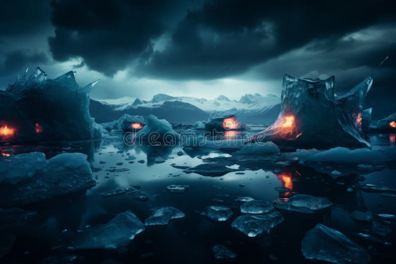 An Image of Ice and Fire on the Water Stock Image - Image of water ...