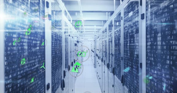 Image of Icon in Circles Over Binary Codes on Data Server Racks in ...