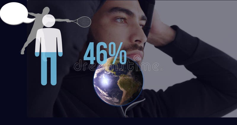 Image of Icon with Growing Number and Globe Over Caucasian Man Stock ...