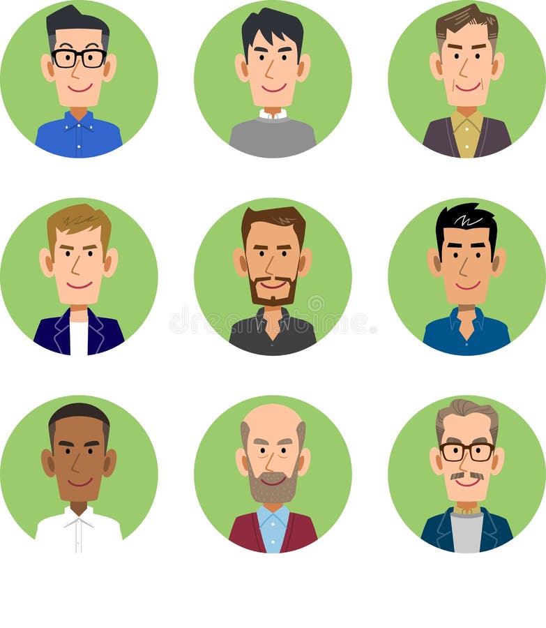 Icon Set of Men of Various Ages and Races Stock Vector - Illustration ...