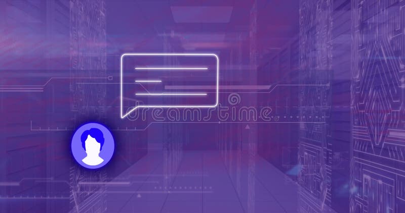 Image of Icon with Speech Bubble and Data Processing Over Server Room ...