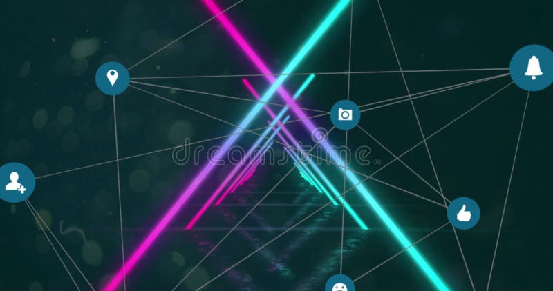 Image of Icons in Circles Connected with Lines Over Illuminated Looping ...