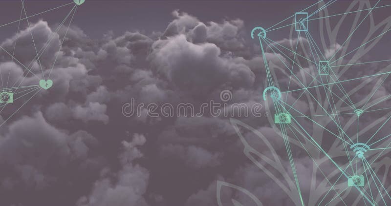 Image of Icons and Connections Over Sky with Clouds, Copy Space Stock ...