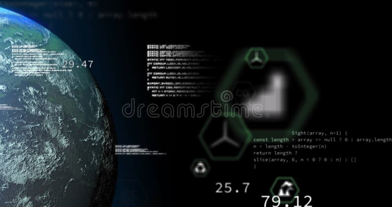 Image of Icons, Data and Globe on Black Background Stock Illustration ...