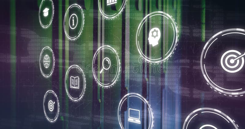Image of Icons and Data Processing with Connections Over Computer Server Stock Illustration ...