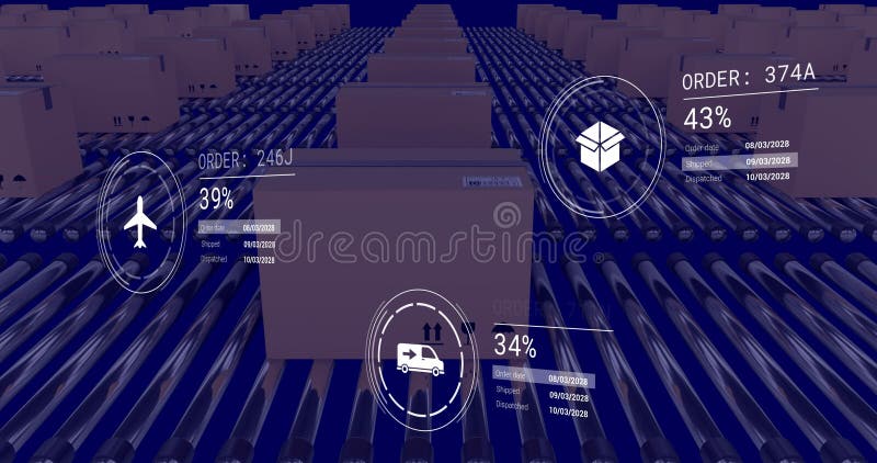 Image of Icons with Data Processing Over Boxes on Conveyor Belt Stock ...