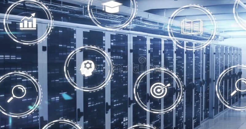 Image of Icons and Data Processing Over Computer Servers Stock Photo - Image of security ...