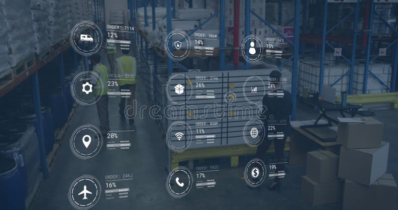 Image of Icons with Data Processing Over Diverse Workers in Warehouse ...