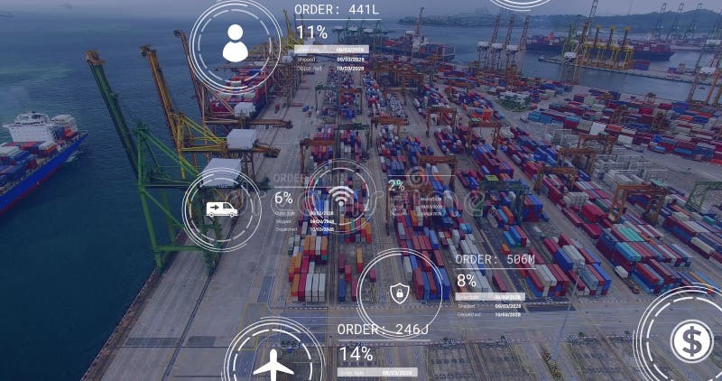 Image of Icons with Data Processing Over Shipyard Stock Photo - Image ...