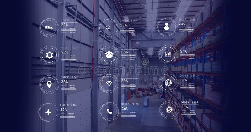 Image of Icons with Data Processing Over Warehouse Stock Image - Image ...