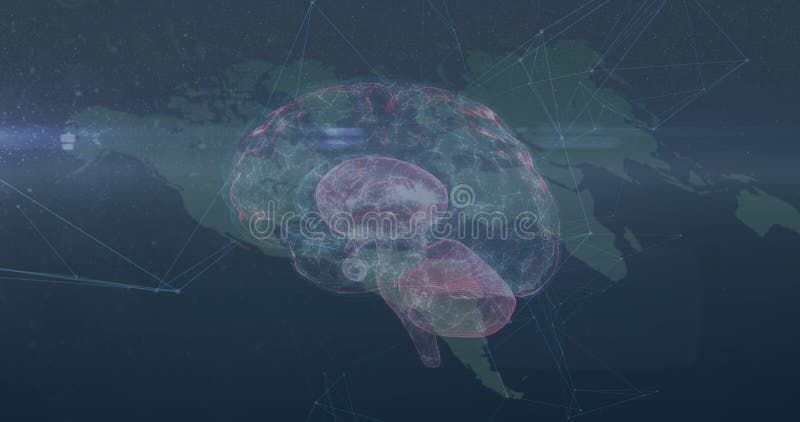 Image of Icons, Data and Rotating Brain Over World Map Stock ...