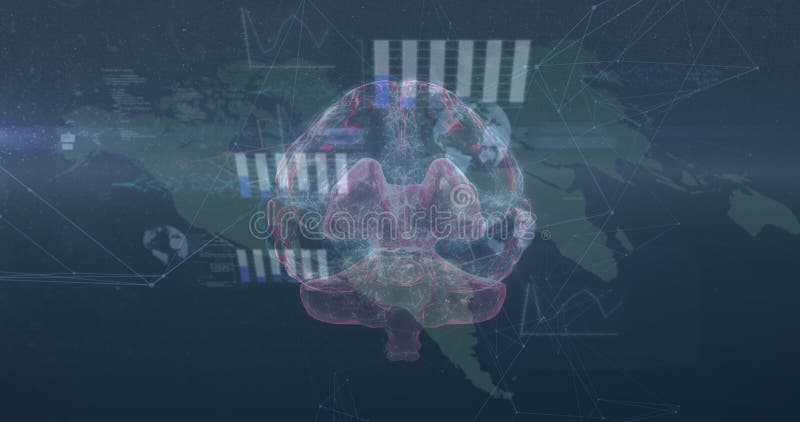 Image of Icons, Data and Rotating Brain Over World Map Stock ...