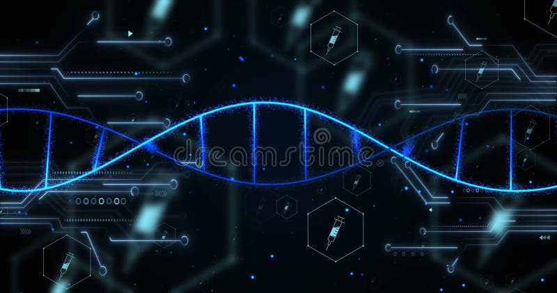 Image of Icons, Dna Strand Over Data Processing Stock Illustration ...
