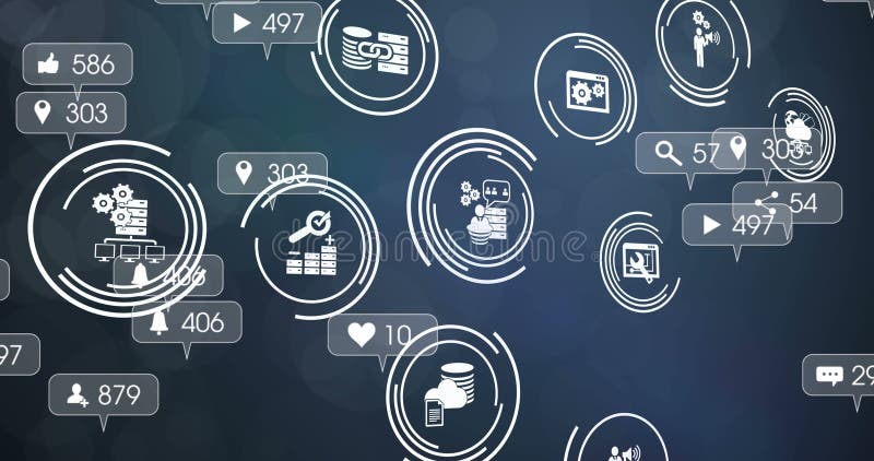 Image of Icons and Growing Numbers on Black Background Stock ...