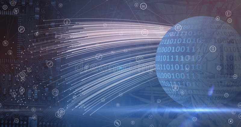 Image of Icons Over Globe with Binary Code in Navy Space Stock ... Image of Icons Over Globe with Binary Code in Navy Space Stock ...