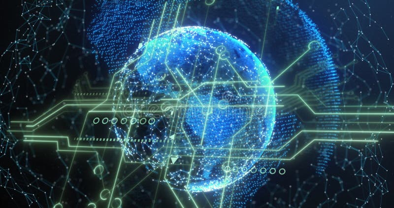 Image of Illuminated Globes with Connected Dots and Moving Lines Stock ...