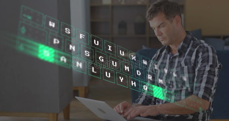 Image of Illuminated Pattern Moving on Keyboard Over Caucasian Man ...