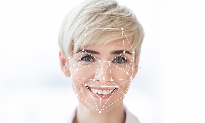Advanced Facial Recognition Technology Showcasing a Woman S Smiling ...
