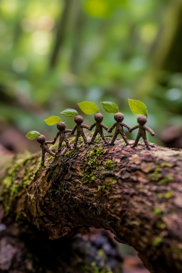A Unique Gathering of Small People on a Log Demonstrating Cooperation ...