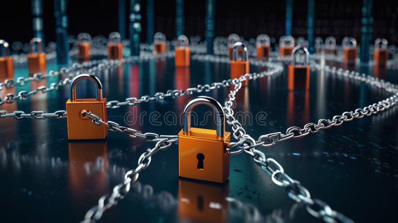 Complex Data Stream Flowing through Locked Chains Stock Illustration ...