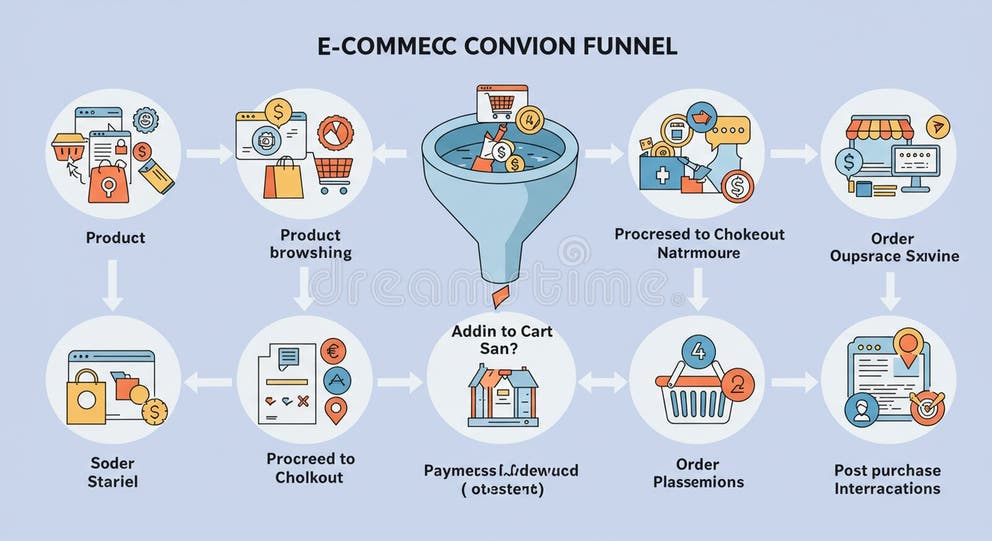 The Image Illustrates an E-commerce Conversion Funnel with Eight Stages ...