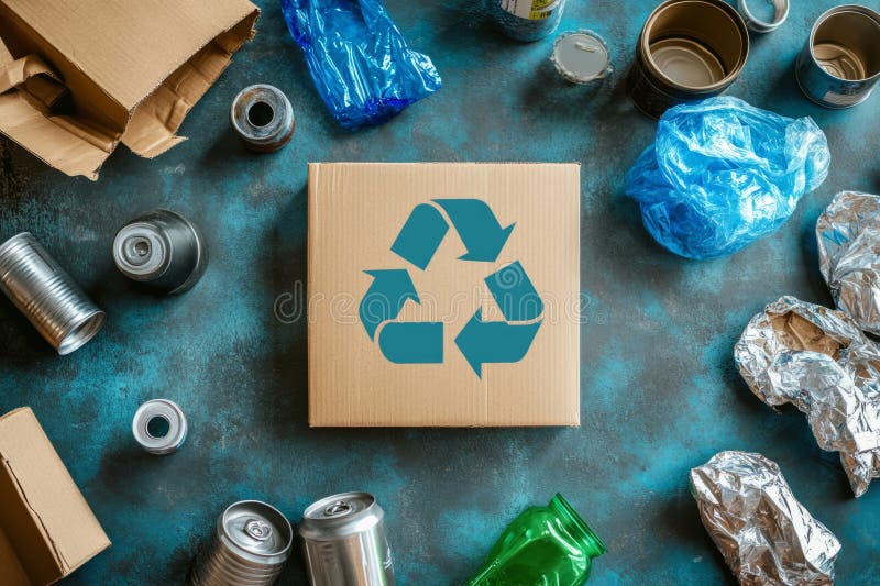 Recycling Concept with Various Types of Waste Materials on a Colorful ...