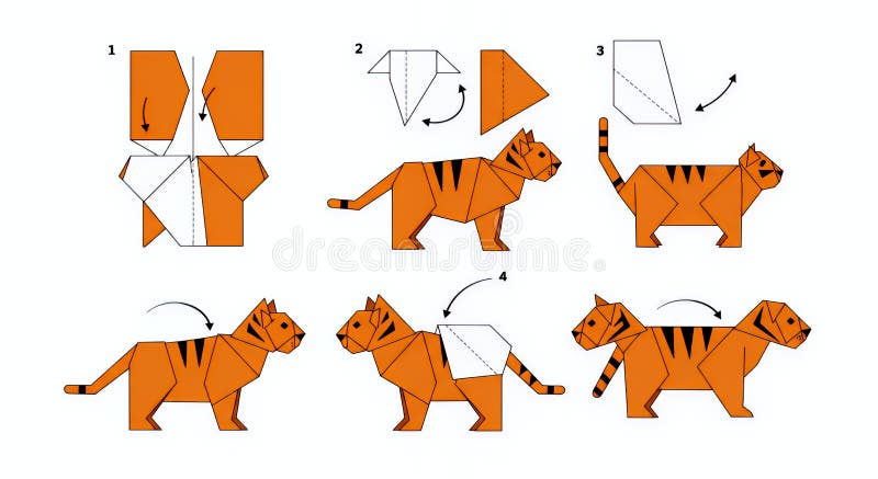 Origami Tiger Instruction Diagram Demonstrating Step by Step Folding Technique Stock Photo ...