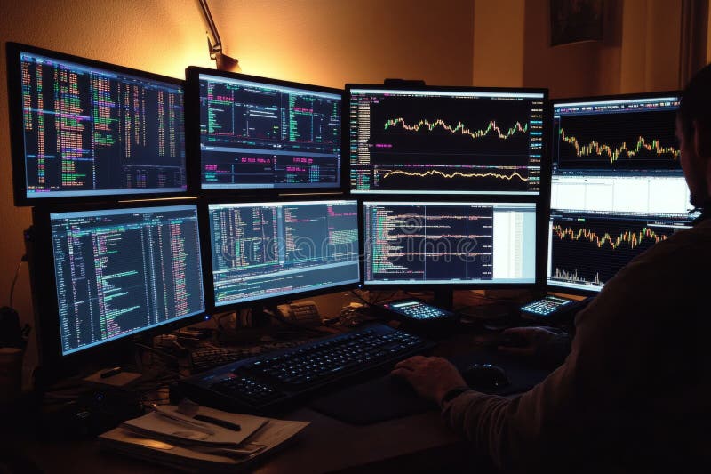 An Intense Trading Environment Depicted through Multiple Monitors ...