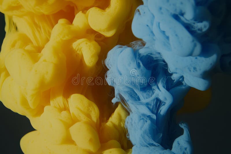 The Image Illustrates Yellow and Light Blue Paint Drops Dissolving in ...