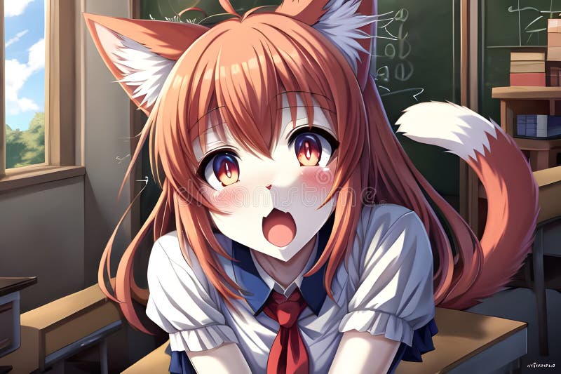 Anime Character in Classroom Stock Illustration - Illustration of tail ...