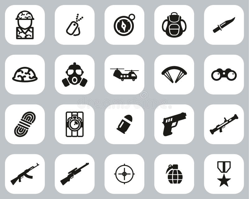 Commandos or Special Forces Icons Black & White Flat Design Set Big ...