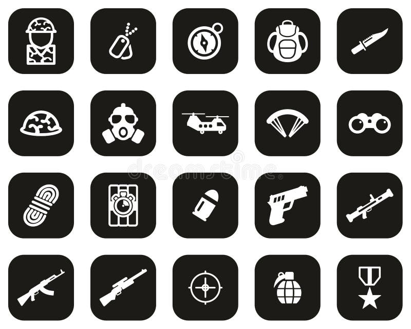 Commandos or Special Forces Icons White on Black Flat Design Set Big ...
