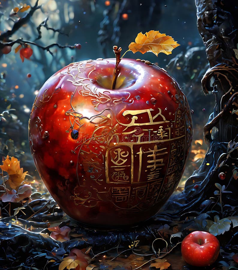 An Enchanted Apple Surrounded by Hovering Runes, Illustration Stock ...