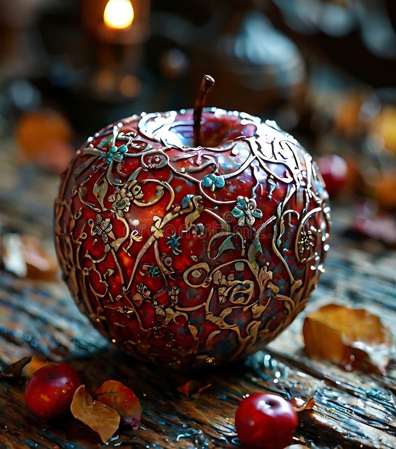 An Enchanted Apple Surrounded by Hovering Runes, Illustration Stock ...