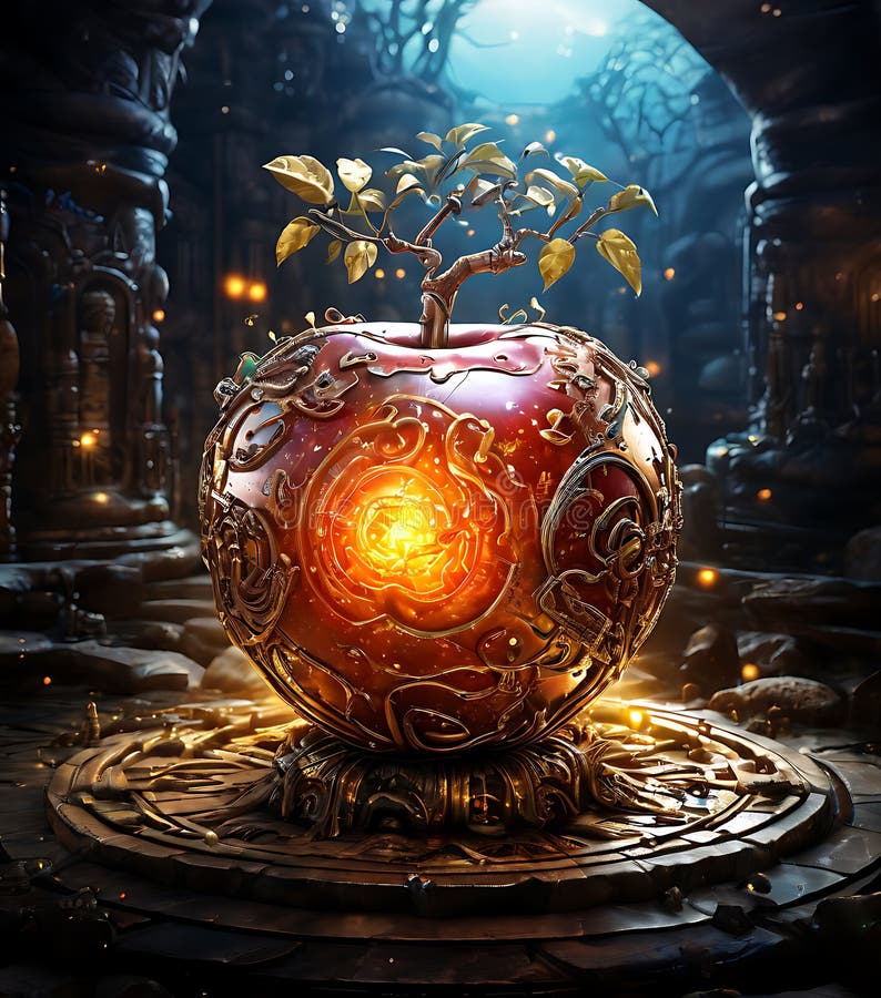 An Enchanted Apple Surrounded by Hovering Runes, Illustration Stock ...