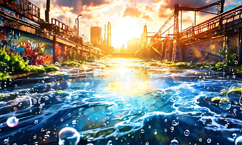 A River Flowing in Reverse, with Water Rising into the Sky As If ...