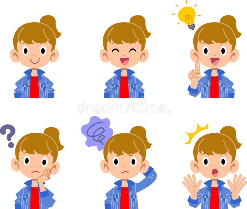 Illustration Set of the Upper Body of a Girl with Various Expressions ...