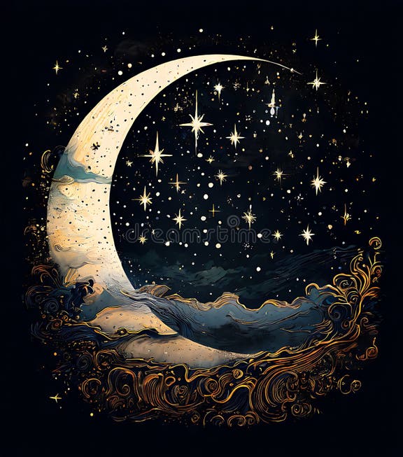 A Surreal Hand-drawn Moon, Created Using Detailed Hatching and Subtle ...